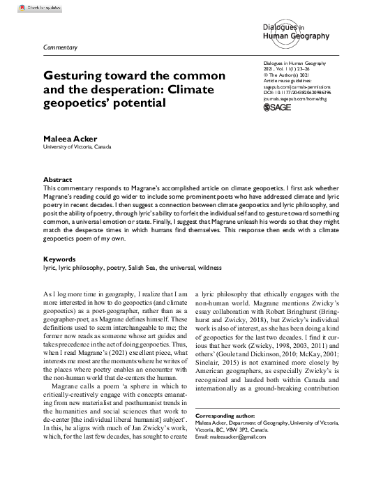 (PDF) Gesturing toward the common and the desperation: Climate ...