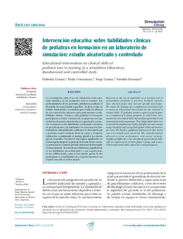 (PDF) Intervención educativa sobre habilidades clínicas de pediatras en formación en un ...