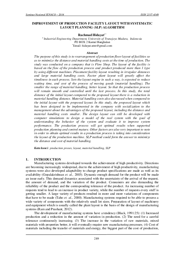 (PDF) Improvement of Production Facility Layout With Systematic Layout Planning (SLP) Algorithm ...