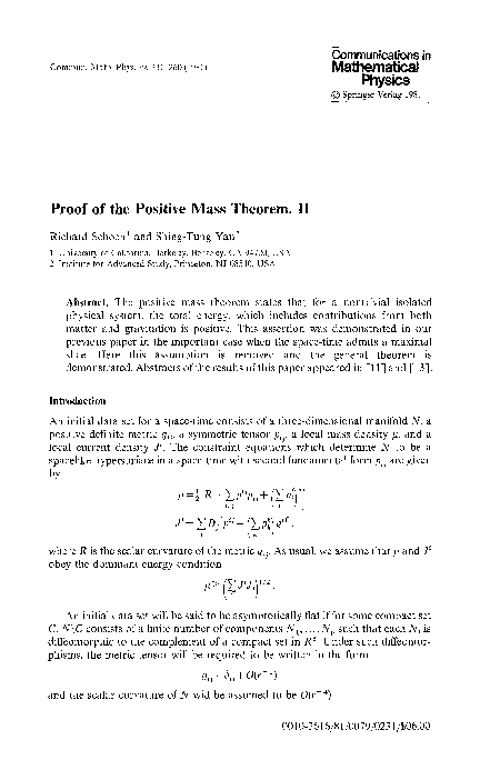 (PDF) Proof of the positive mass theorem. II