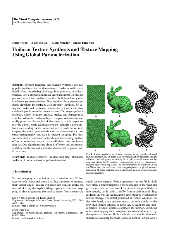 Pdf Uniform Texture Synthesis And Texture Mapping Using Global Parameterization