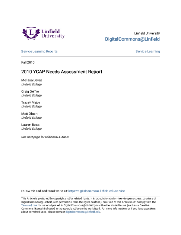 (PDF) 2010 YCAP Needs Assessment Report