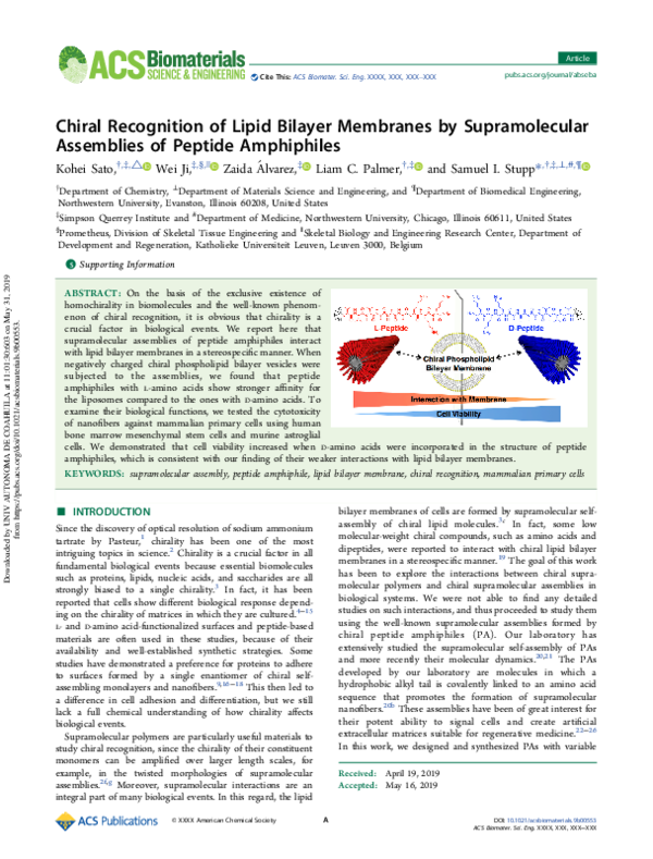 (PDF) Chiral Recognition of Lipid Bilayer Membranes by Supramolecular Assemblies of Peptide ...