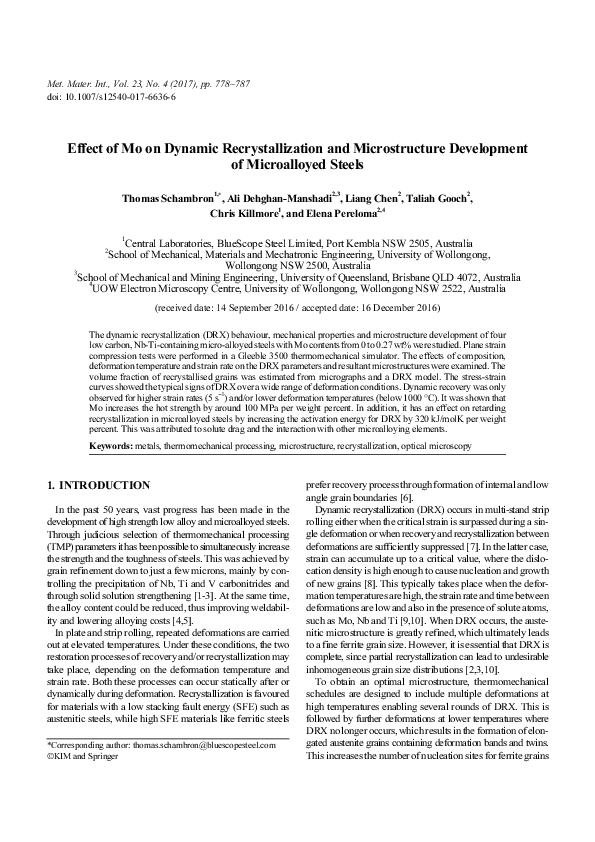(PDF) Effect of Mo on dynamic recrystallization and microstructure development of microalloyed ...