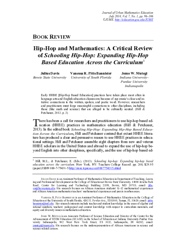 (PDF) Hip-Hop and Mathematics: A Critical Review of Schooling Hip-Hop ...