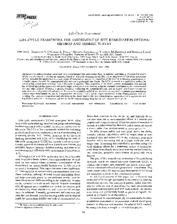 (PDF) Life‐cycle framework for assessment of site remediation options ...