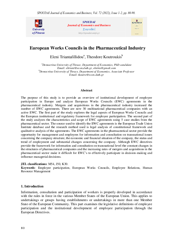 (PDF) European Works Councils in the Pharmaceutical Industry