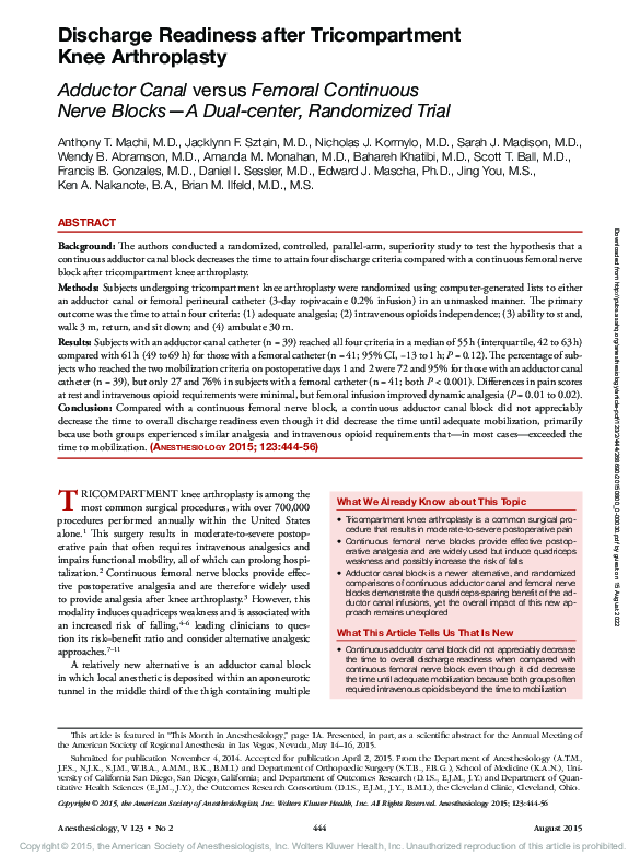 (PDF) Discharge Readiness After Tricompartment Knee Arthroplasty