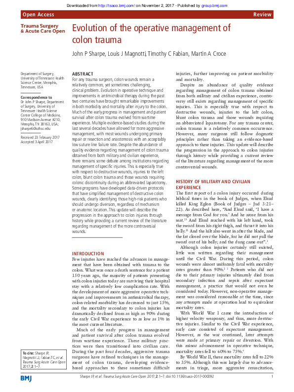 (PDF) Evolution of the operative management of colon trauma