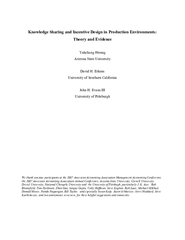 (PDF) Knowledge Sharing and Incentive Design in Production Environments: Theory and Evidence