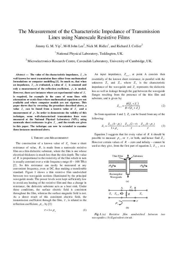 (PDF) The measurement of the characteristic impedance of transmission lines using nanoscale ...
