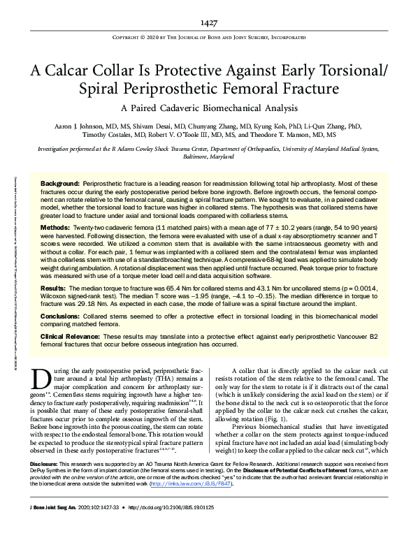 (PDF) A Calcar Collar Is Protective Against Early Torsional/Spiral ...