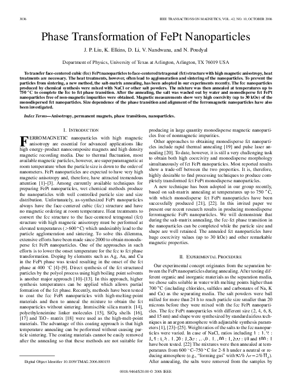 (PDF) Phase Transformation of FePt Nanoparticles