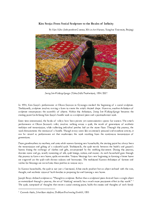 (PDF) Kim Sooja: From Social Sculpture to the Realm of Infinity