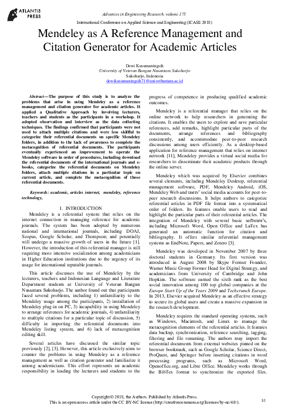 (PDF) Mendeley As A Reference Management and Citation Generator for ...