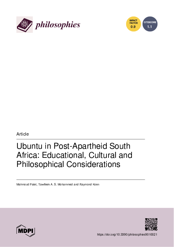 (PDF) Ubuntu in Post-Apartheid South Africa: Educational, Cultural and ...