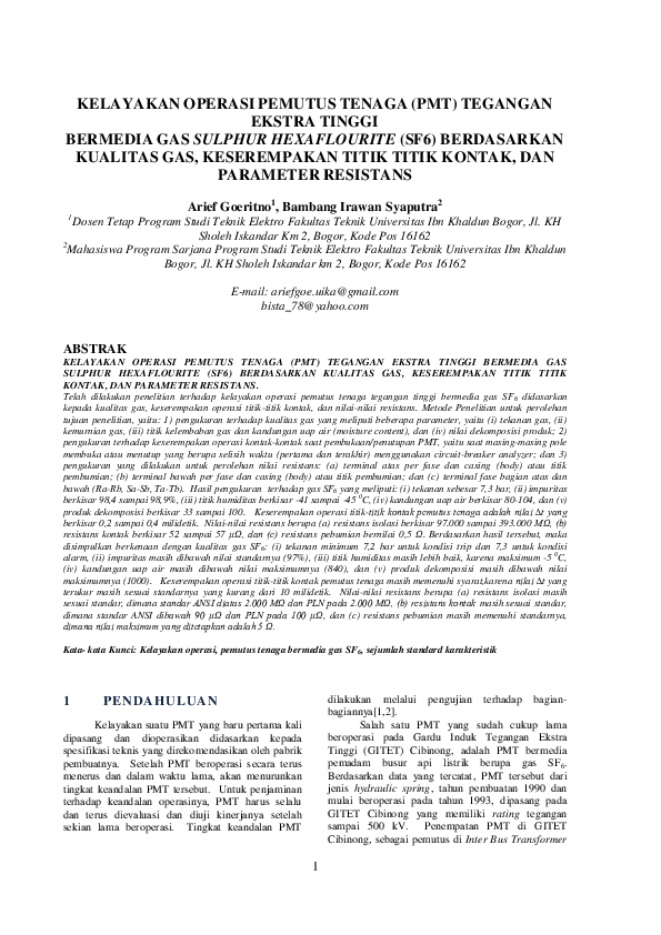 (PDF) Kelayakan Operasi Pemutus Tenaga (PMT) Tegangan Ekstra Tinggi ...