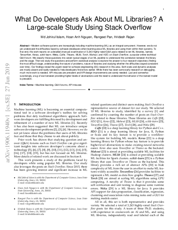 (PDF) What Do Developers Ask About ML Libraries? A Large-scale Study Using Stack Overflow