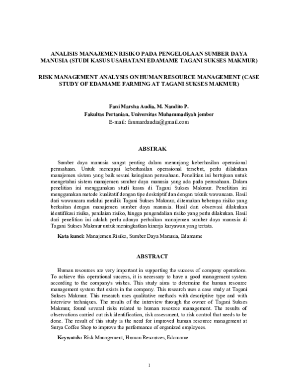 (DOC) ANALISIS MANAJEMEN RISIKO PADA PENGELOLAAN SUMBER DAYA MANUSIA ...