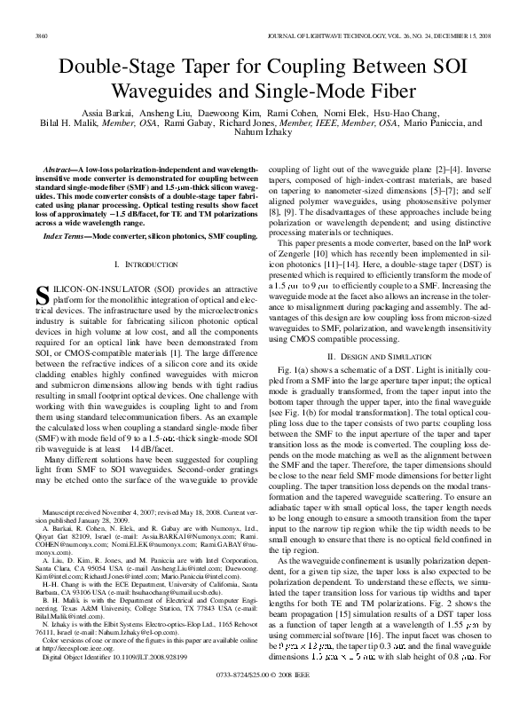 (PDF) Double-Stage Taper for Coupling Between SOI Waveguides and Single ...