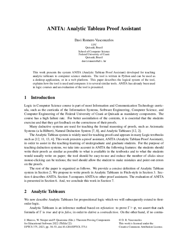 (PDF) ANITA: Analytic Tableau Proof Assistant