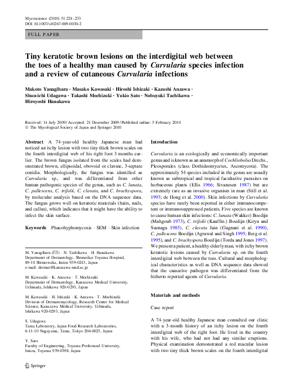 Tiny keratotic brown lesions on the interdigital web between the toes ...
