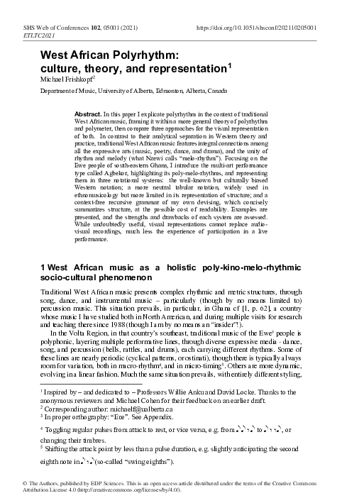 (PDF) West African Polyrhythm: culture, theory, and representation1