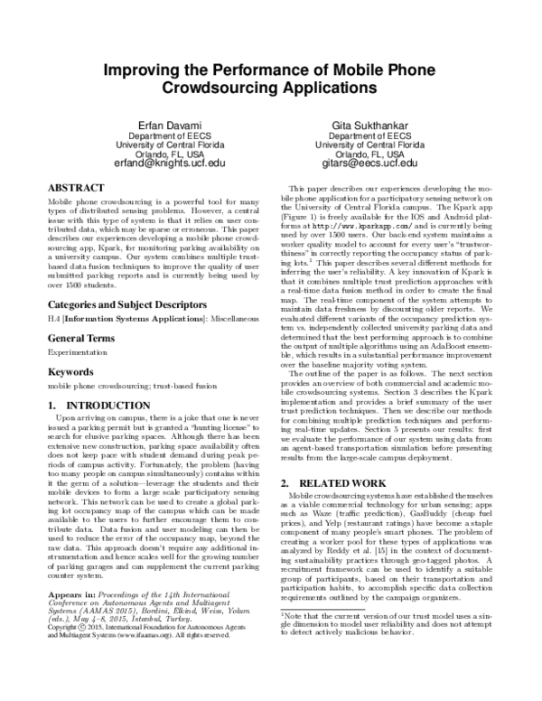 (PDF) Improving the Performance of Mobile Phone Crowdsourcing Applications