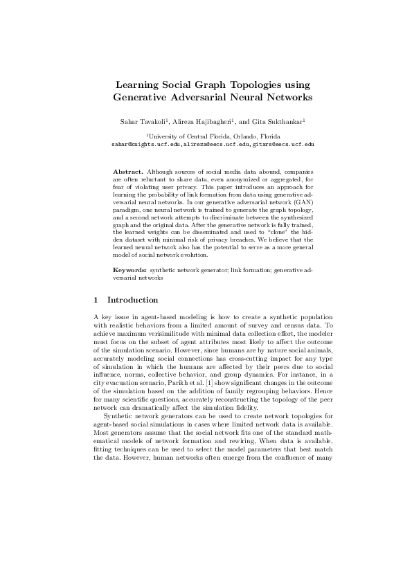 (PDF) Learning Social Graph Topologies using Generative Adversarial Neural Networks