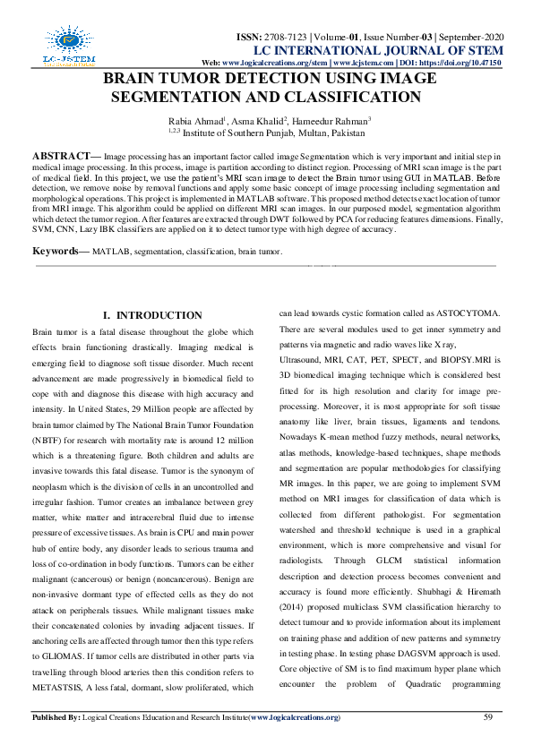 Pdf Brain Tumor Detection Using Image Segmentation And Classification