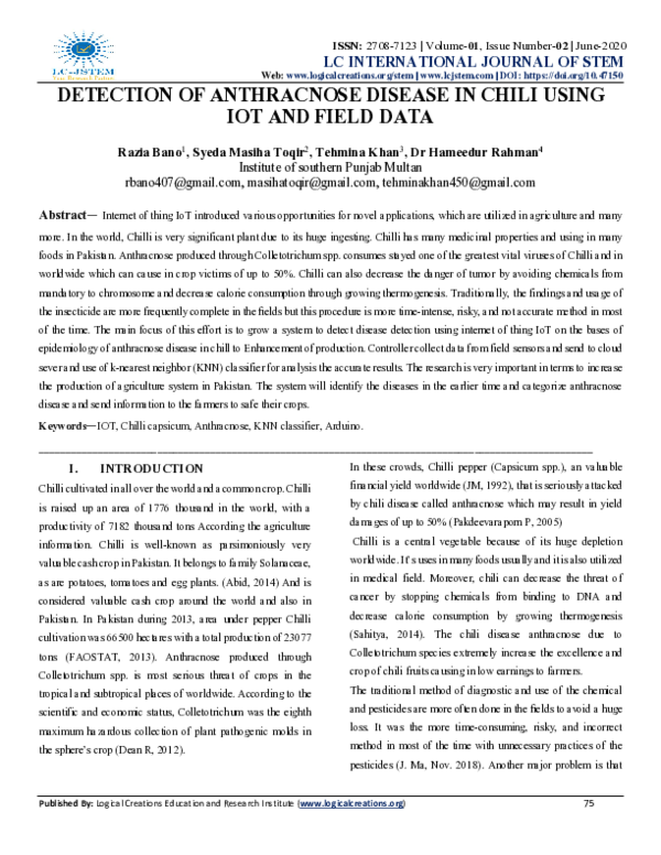 (PDF) Detection of Anthracnose Disease in Chili Using IOT and Field Data