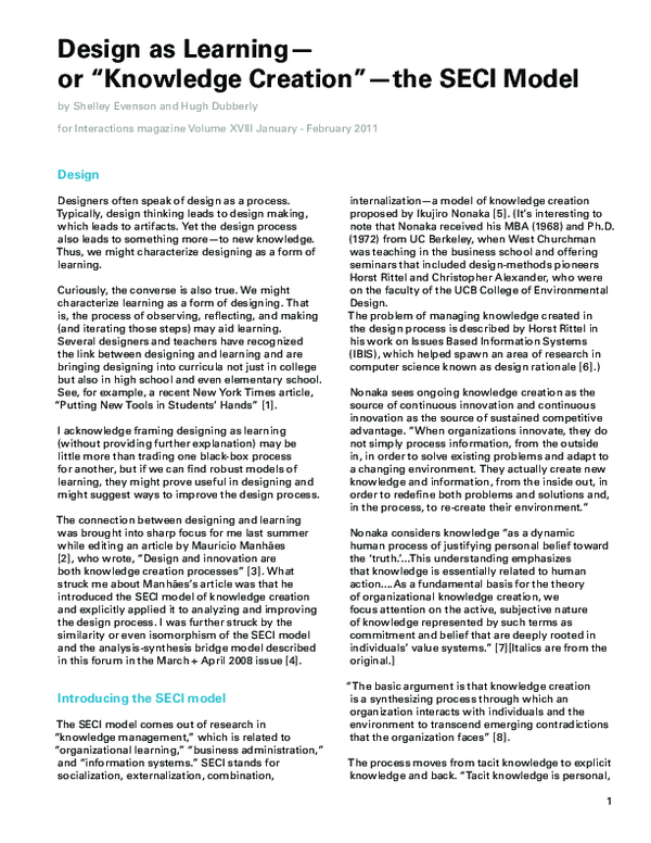 (PDF) Design as learning---or "knowledge creation"---the SECI model