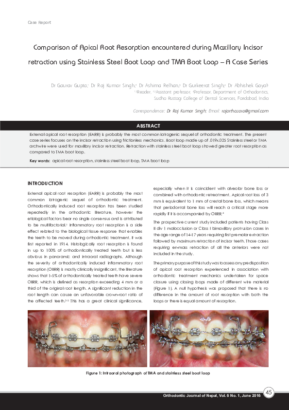 (PDF) Comparison of Apical Root Resorption encountered during Maxillary Incisor retraction using ...
