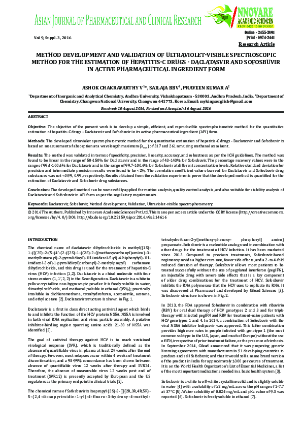 Pdf Method Development And Validation Of Ultraviolet Visible Spectroscopic Method For The