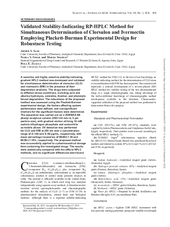 (PDF) Validated Stability-Indicating RP-HPLC Method for Simultaneous Determination of Clorsulon ...