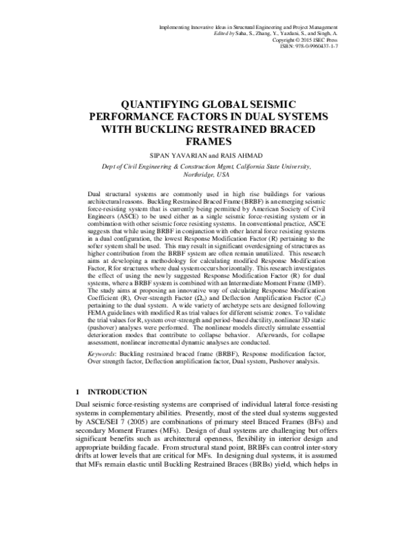 (PDF) Quantifying Global Seismic Performance Factors in Dual Systems with Buckling Restrained ...