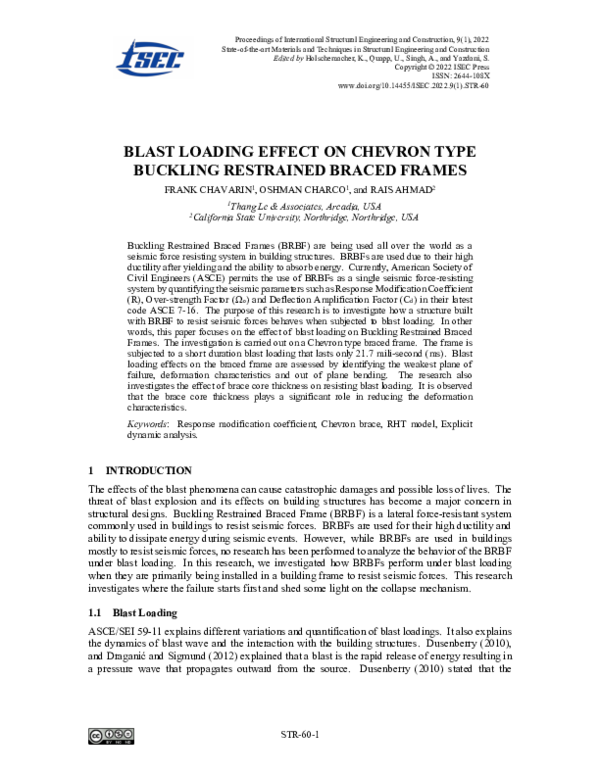 (PDF) Blast Loading Effect on Chevron Type Buckling Restrained Braced Frames