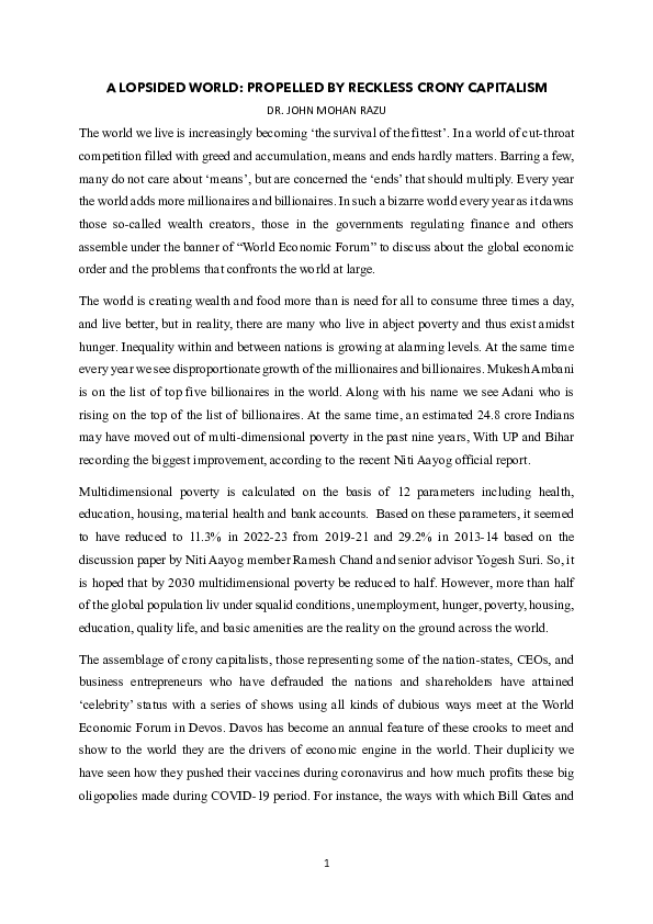 (PDF) WE LIVE IN A LOPSIDED WORLD