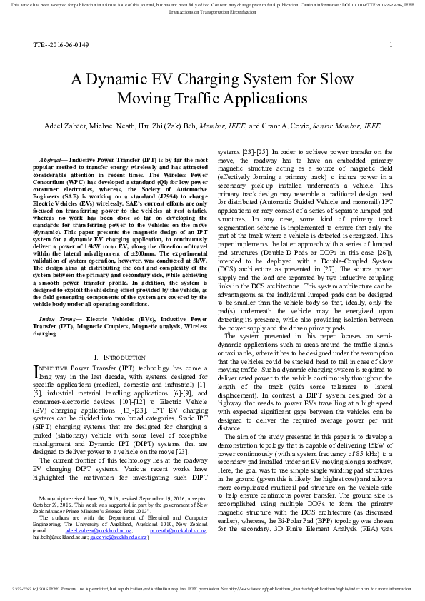 (PDF) A Dynamic EV Charging System for Slow Moving Traffic Applications