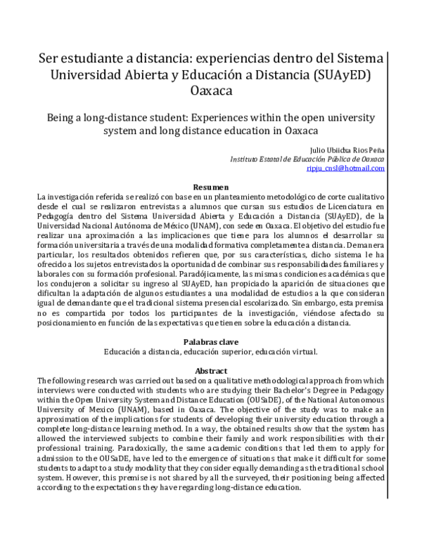 (PDF) Ser estudiante a distancia: experiencias dentro del Sistema ...