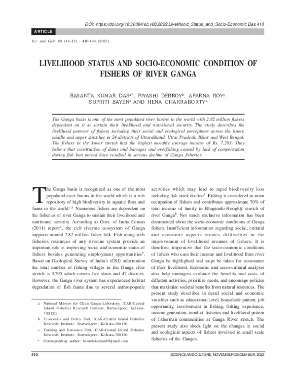 (PDF) Livelihood Status and Socio-Economic Condition of Fishers of ...