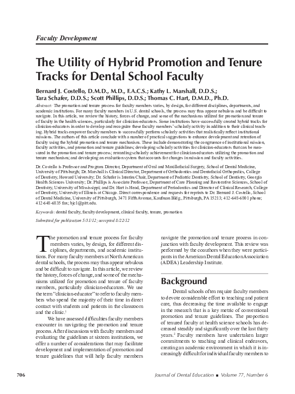 (PDF) The Utility of Hybrid Promotion and Tenure Tracks for Dental ...