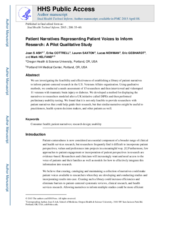 (PDF) Patient narratives representing patient voices to inform research ...