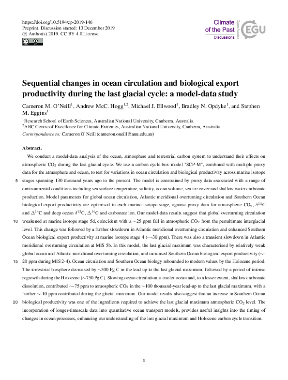 (PDF) Sequential changes in ocean circulation and biological export ...