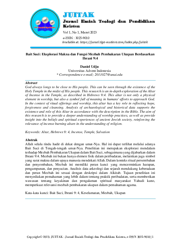 (PDF) Bait Suci: Eksplorasi Makna dan Fungsi Mezbah Pembakaran Ukupan ...
