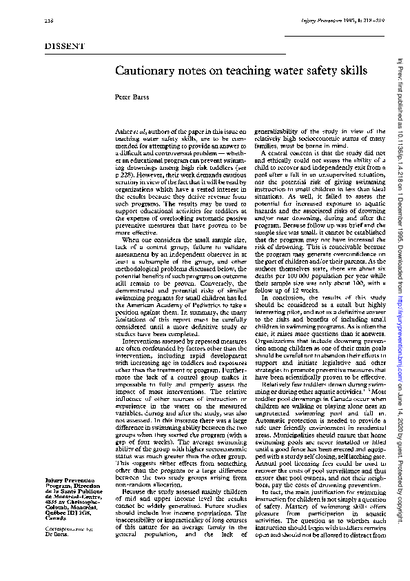 (PDF) Cautionary notes on teaching water safety skills