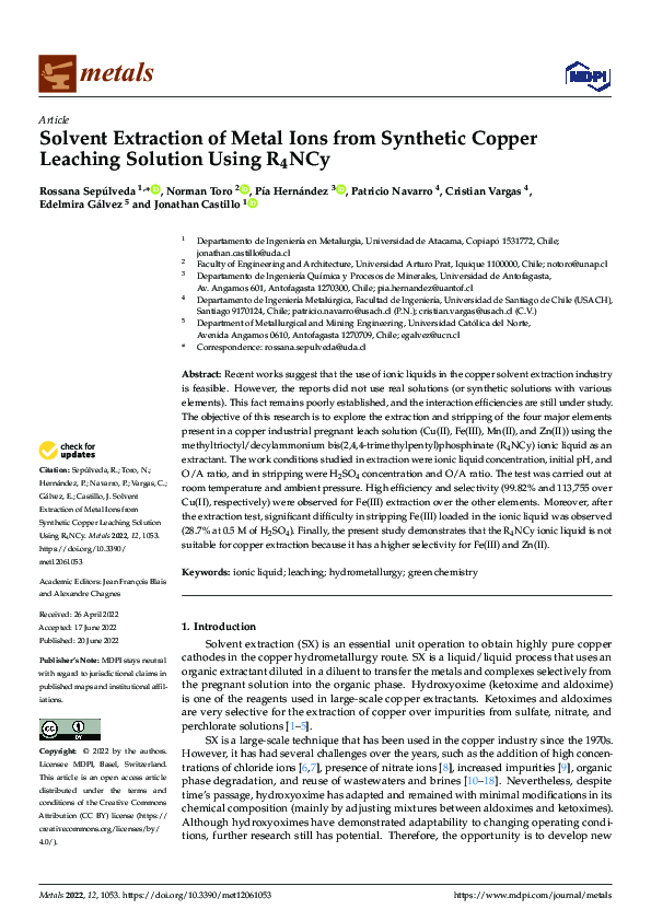 (PDF) Solvent Extraction of Metal Ions from Synthetic Copper Leaching ...