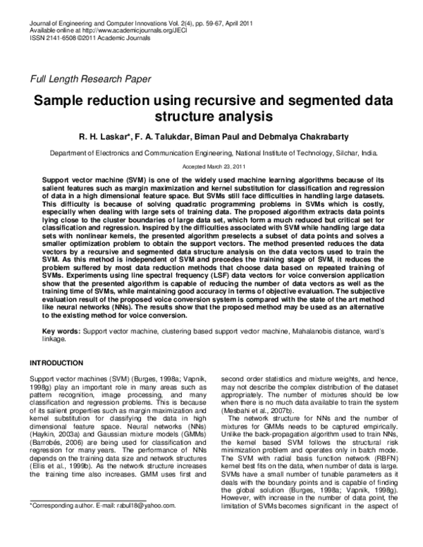 (PDF) Sample reduction using recursive and segmented data structure analysis