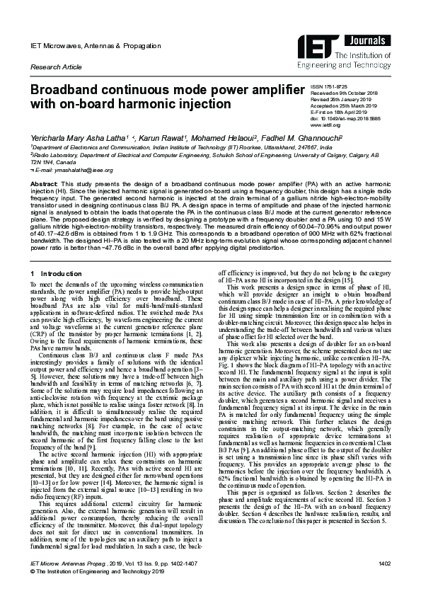 (PDF) Broadband continuous mode power amplifier with on‐board harmonic injection | Karun Rawat ...