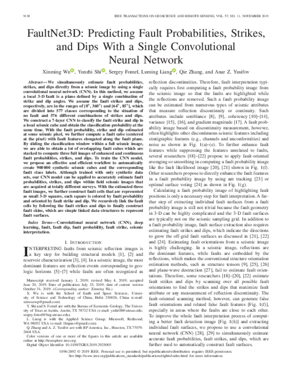 (PDF) FaultNet3D: Predicting Fault Probabilities, Strikes, and Dips With a Single Convolutional ...